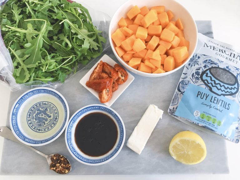 Roasted Squash & Rocket Salad with Puy Lentils – Sip • Munch • Move